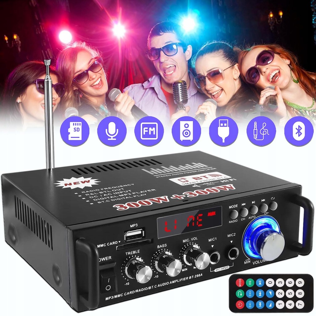 WZMACNIACZ 600W MINI BLUETOOTH STEREO, 2 KANAŁY, CYFROWY WZMACNIACZ DŹWIĘKU - 16892834065 ...