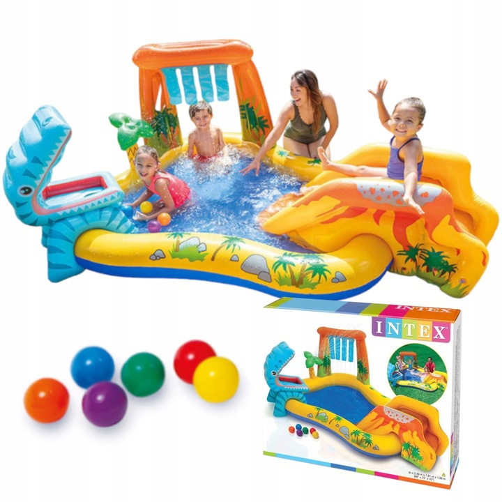 BASEN DMUCHANY DINOZAURY PLAC ZABAW ZJEŻDŻALNIA DUŻY 249cm x 191cm x 109cm - 15977018026 ...