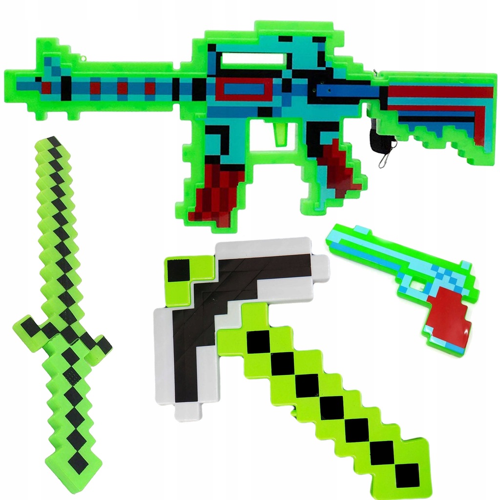 MINECRAFT ZESTAW 4w1 KARABIN MIECZ KILOF DŹWIĘK - 11929511506 ...