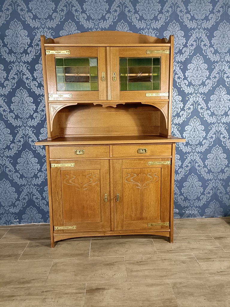 Drewniany kredens secesyjny, dębowy kredens antyk - 15112586895 ...