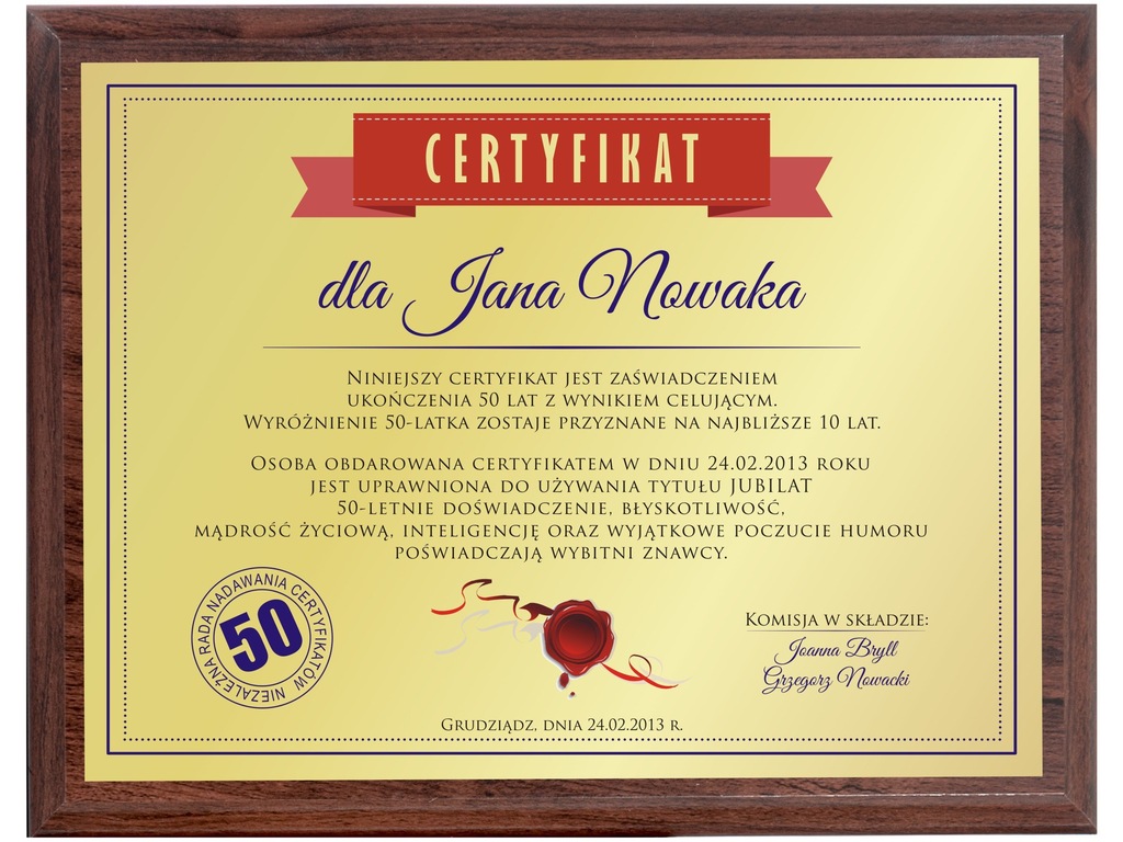 PREZENT 18 30 40 50 60 70 80 URODZINY CERTYFIKAT - 6025016115 - oficjalne archiwum Allegro