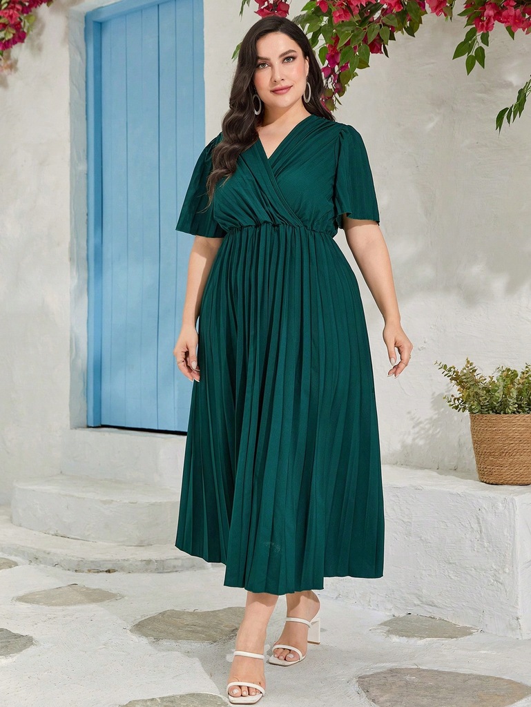 SUKIENKA PLISOWANA Z KOPERTOWYM DEKOLTEM ROZKLOSZOWANA MAXI SHEIN 3XL - 16228518571 - oficjalne ...