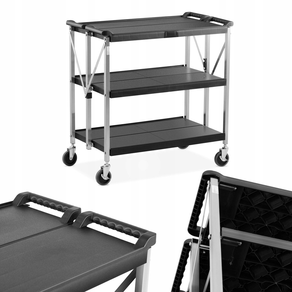 SKŁADANY WÓZEK GASTRONOMICZNY 3-PÓŁKOWY 90kg LEKKI - 10174299143 - oficjalne archiwum Allegro