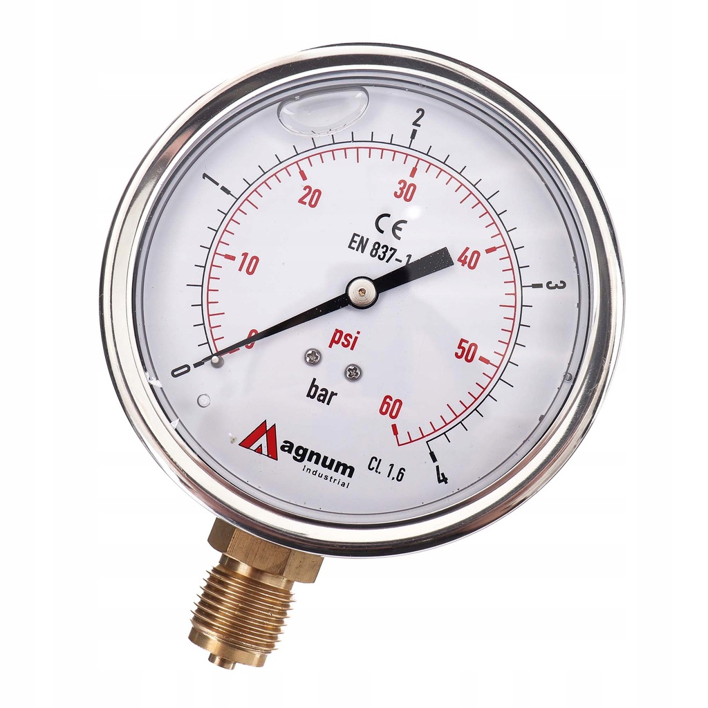 Manometr glicerynowy 0-4 bar dolny 1/2' 100mm - 11192179535 - oficjalne archiwum Allegro