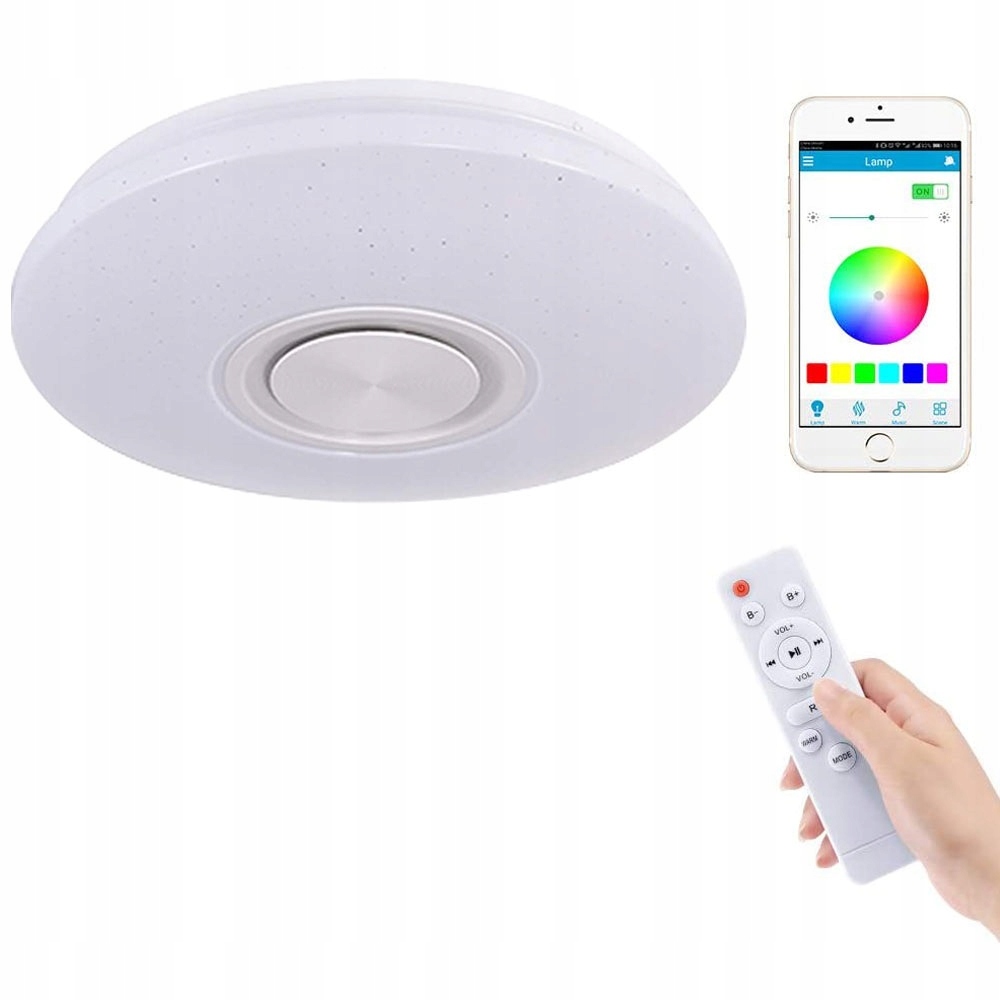 Lampa Plafon RGB LED 60W GŁOŚNIK Bluetooth+Pilot - 11325594200 - oficjalne archiwum Allegro