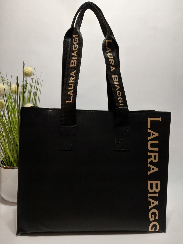 Torebka Laura Biaggi shopper A4 czarna złota - 11624225000 - oficjalne archiwum Allegro