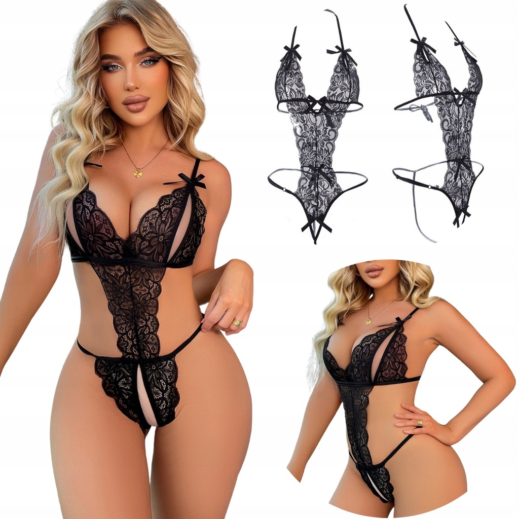 Seksowna BIELIZNA EROTYCZNA czarne KORONKOWE BODY regulowane r. uniwersalny - 15284939256 ...