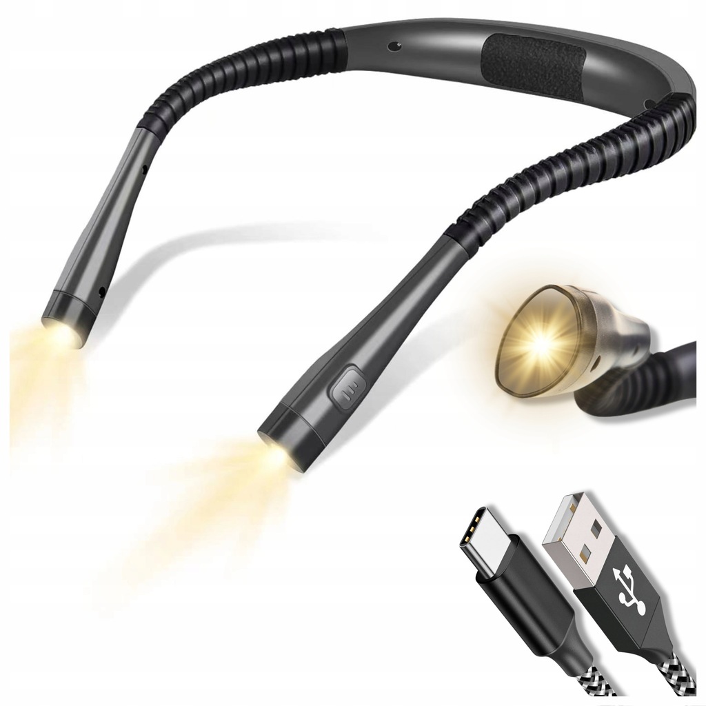 LAMPKA LED DO CZYTANIA KSIĄŻEK NA SZYJĘ USB 3 BARWY AKUMULATOR ELASTYCZNA - 15323497385 ...