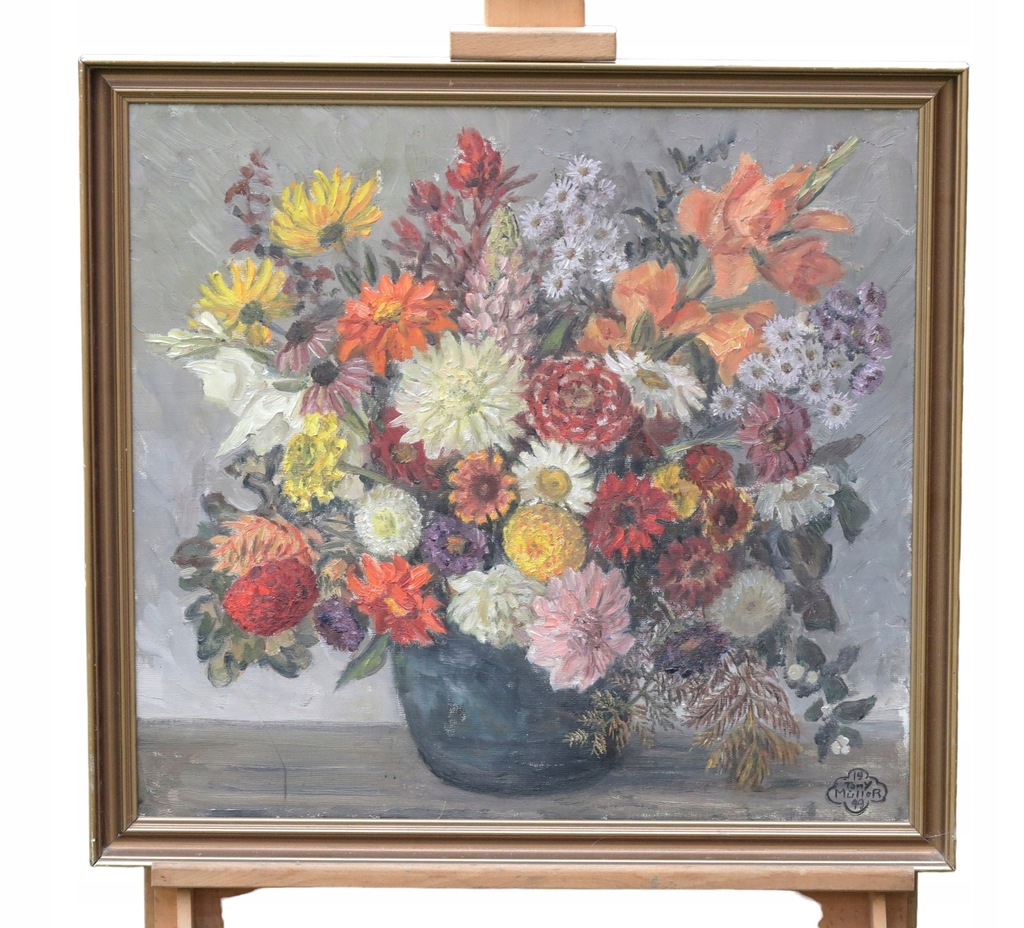 TONY MULLER (1873-1965) BUKIET KWIATÓW W WAZONIE OBRAZ OLEJNY ...