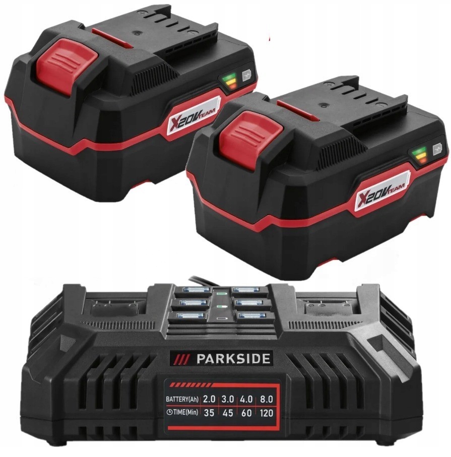 PARKSIDE ZESTAW 2x AKUMULATOR 4Ah + Szybka Podwójna Ładowarka ...