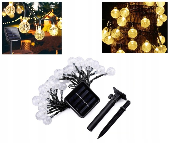 GIRLANDA SOLARNA LAMPKI BOMBKI ŚWIECĄCE KULKI LED - 10526082758 - oficjalne archiwum Allegro