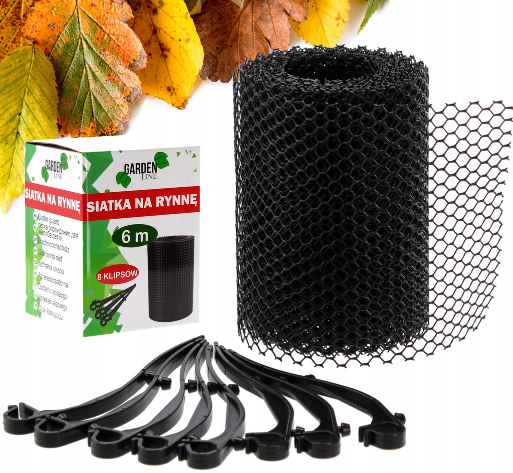 SIATKA NA RYNNE 6M NA LIŚCIE RYNNY KLIPSY CZARNA - 12677688061 ...