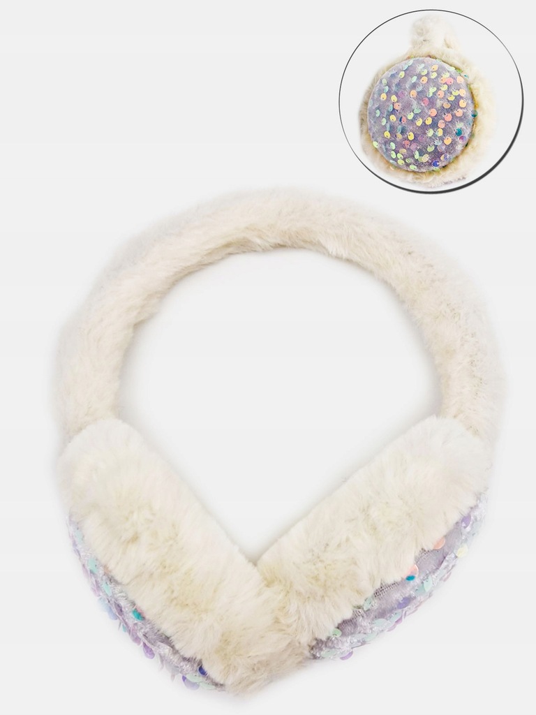 NAUSZNIKI FUTRZANE PLUSZOWE Z CEKINAMI biały - 12622783533 - oficjalne archiwum Allegro