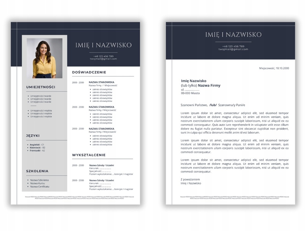 SZABLON WZÓR CV RESUME (1 stronne) + LIST MOTYWACYJNY - MS WORD (docx) - 17342153998 - oficjalne ...