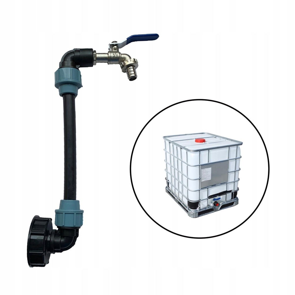 IBC Tank Tap Adapter with Tube & Curved Connectors Home Water Blue 15mm ...