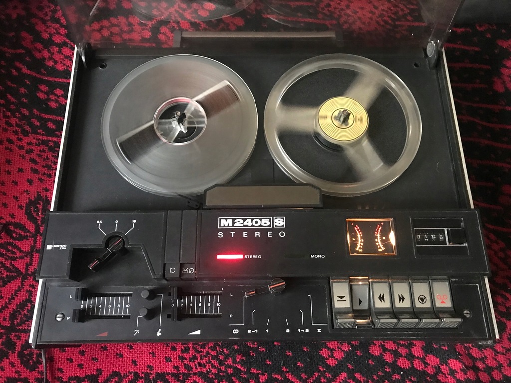 Magnetofon szpulowy PRL Unitra M2405S, nowe paski - 12810447240 - oficjalne archiwum Allegro