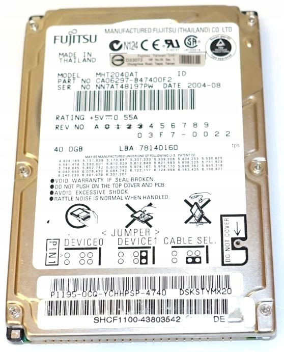 Elektronika dysku IDE 2,5 Fujitsu MHT2040AT 40GB - 7639792993 ...