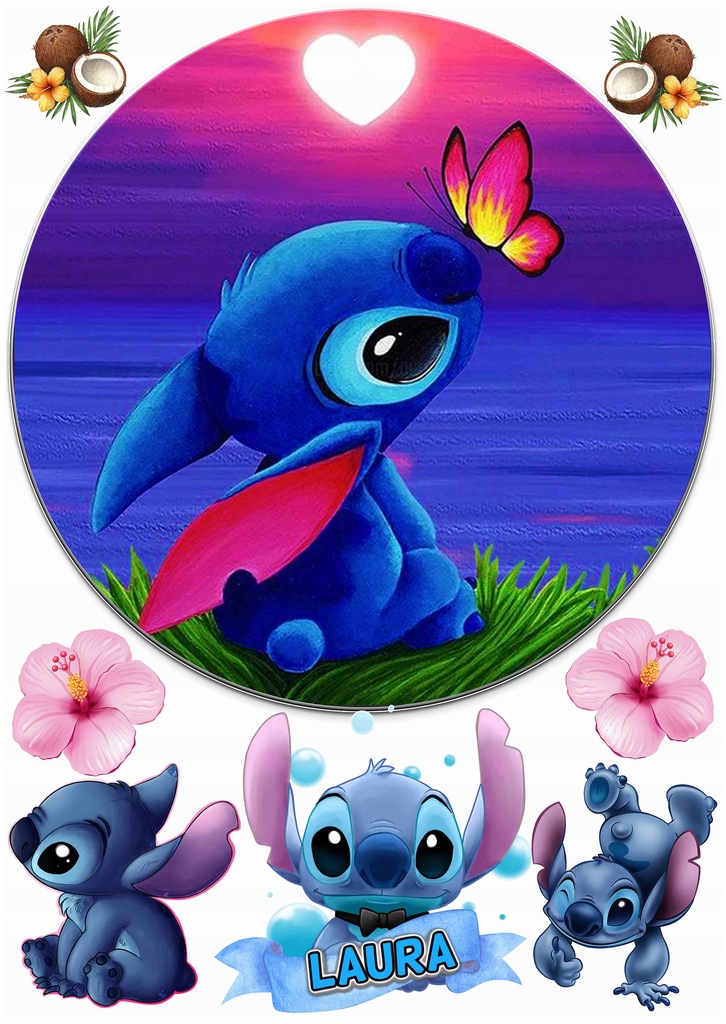 Opłatek Na Tort Lilo i Stich + Postacie Z Napisem Okrągły 20 cm + Imię ...