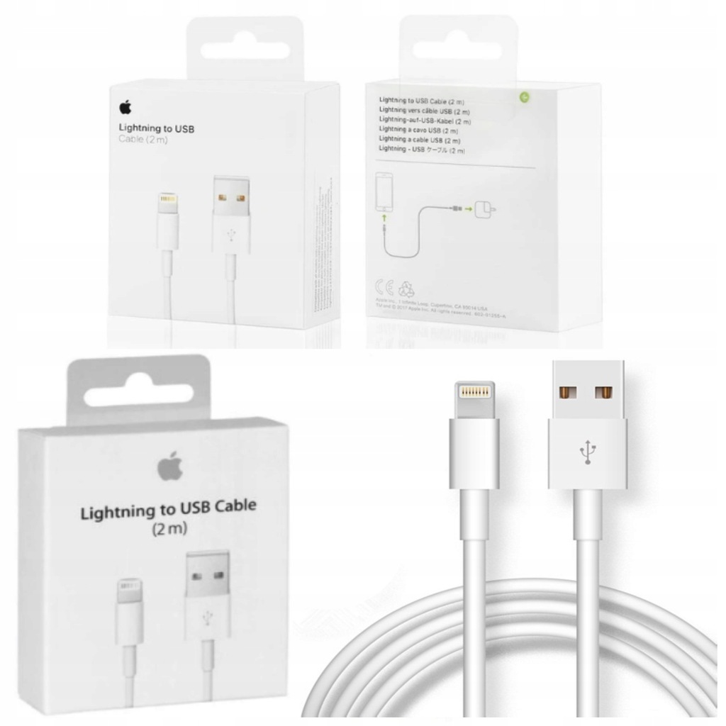 ORYGINALNY KABEL IPHONE LIGHTNING 2M USB ŁADOWARKA - 12814282877 ...