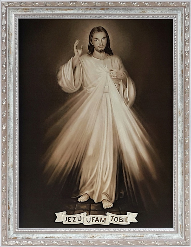 OBRAZ 45x35 JEZUS JEZU UFAM TOBIE ZDOBIONA RAMA - 12881321701 - oficjalne archiwum Allegro