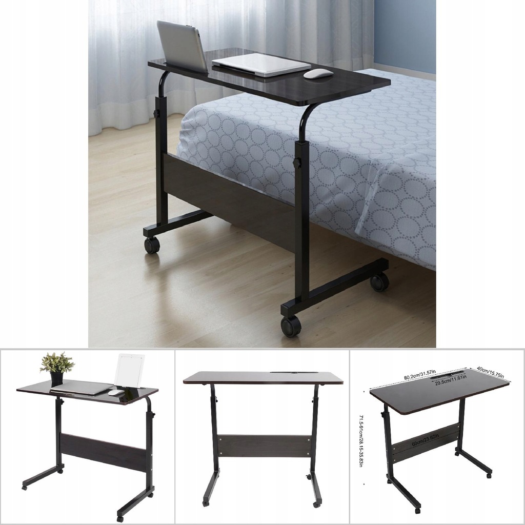 Stolik biurko na kółka pod laptopa czarny 80cm - 11533612776 ...