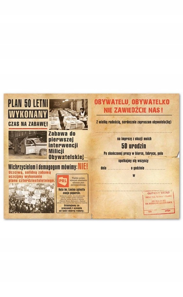 Zaproszenia na 50. urodziny PRL - 12705891641 - oficjalne archiwum Allegro Zaproszenia na 50. urodziny PRL - 12705891641 - oficjalne archiwum Allegro