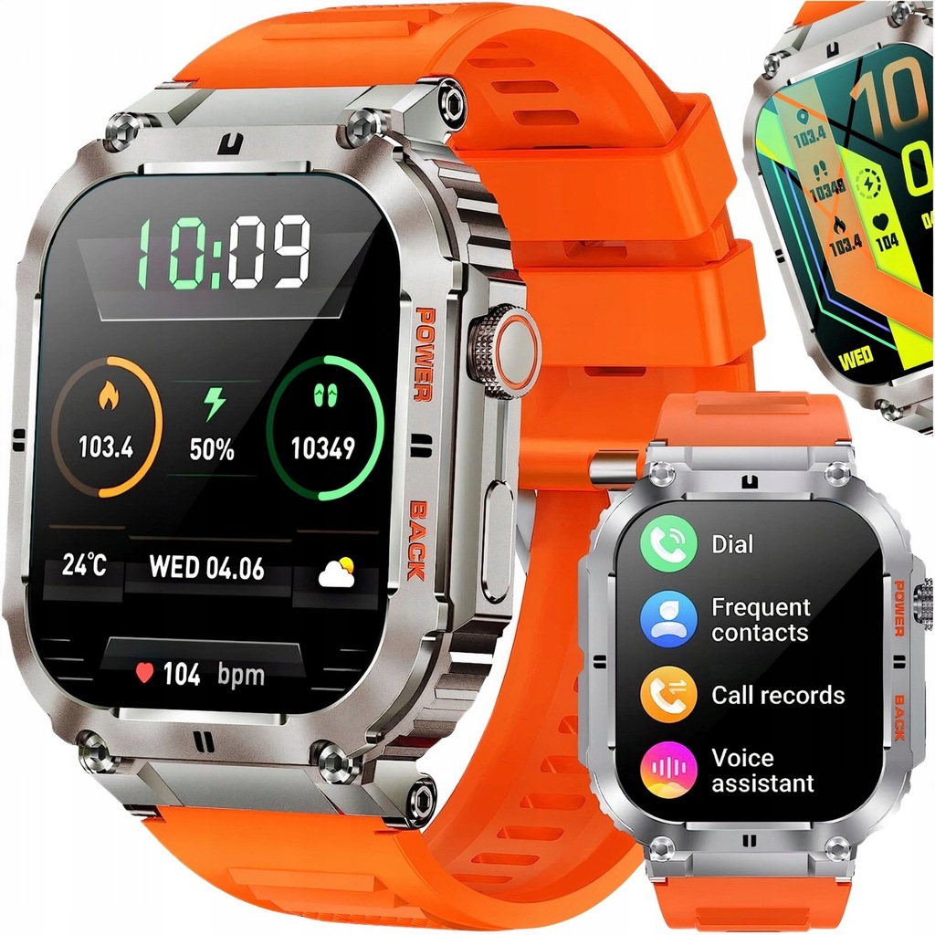 ZEGAREK MĘSKI SPORTOWY SMARTWATCH K57 SREBRNY PRO ROZMOWY POLSKIE MENU ...