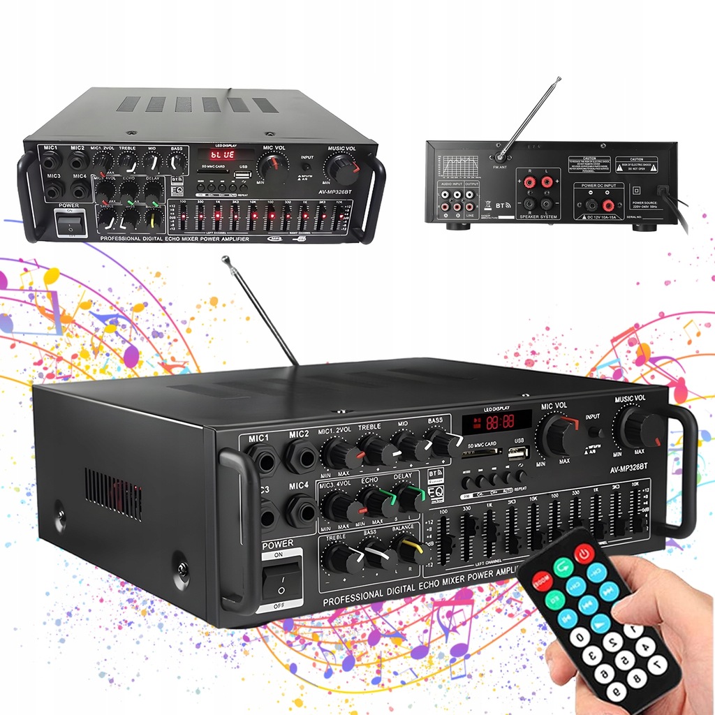 WZMACNIACZ 2000W BLUETOOTH ZINTEGROWANY HIFI STEREO CYFROWE RADIO FM - 16259407640 - oficjalne ...