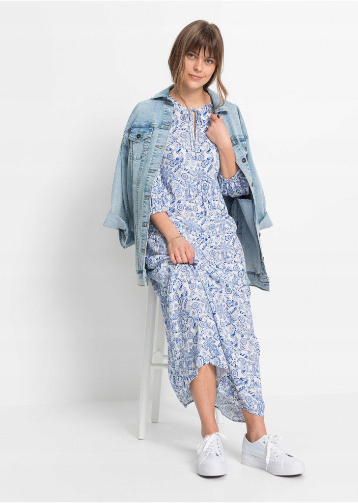 RAINBOW DŁUGA SUKIENKA Z WZOREM I FALBANĄ 38 - 12677048621 - oficjalne archiwum Allegro