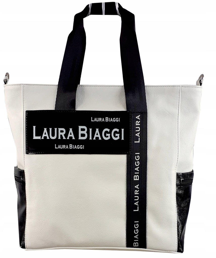 LAURA BIAGGI torebka BIAŁA torba CZARNA shopper A4 - 10552573759 - oficjalne archiwum Allegro