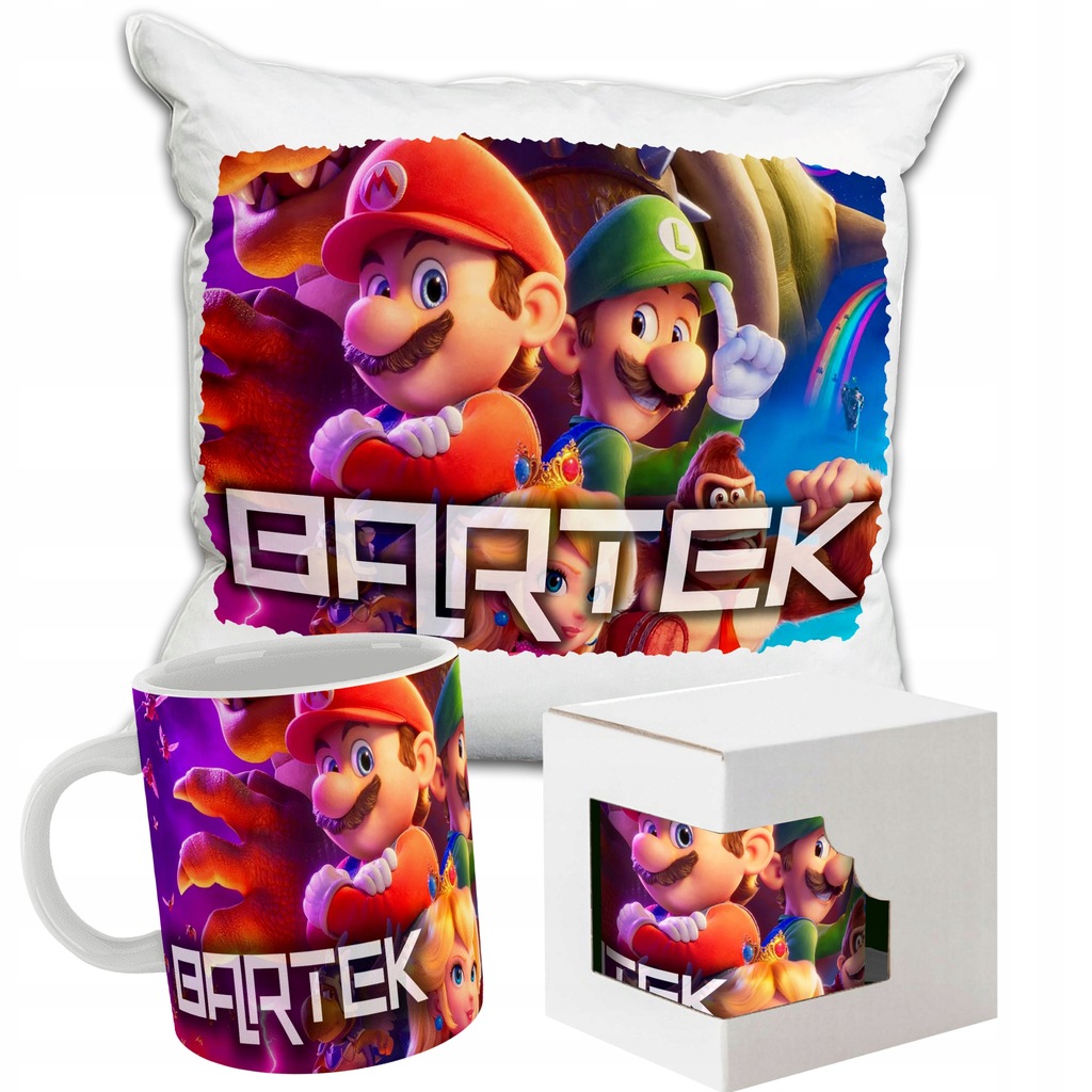 ZESTAW KUBEK PODUSZKA SUPER MARIO BROSS - TWOJE IMIĘ KSYWKA ...