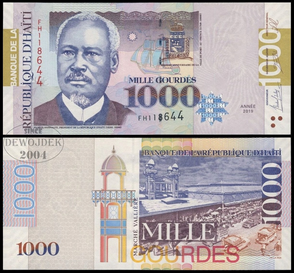 BNA - HAITI 1000 Gourdes 2019 FH # P278g # XF/UNC - 13396880118 - oficjalne archiwum Allegro