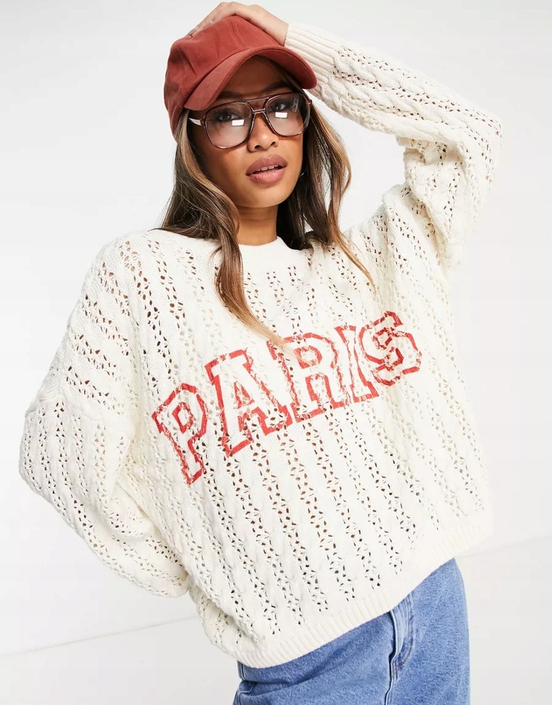 ONLY SWETER DAMSKI Z NAPISEM BEŻOWY BASIC XS 1VAD - 14262943235 ...