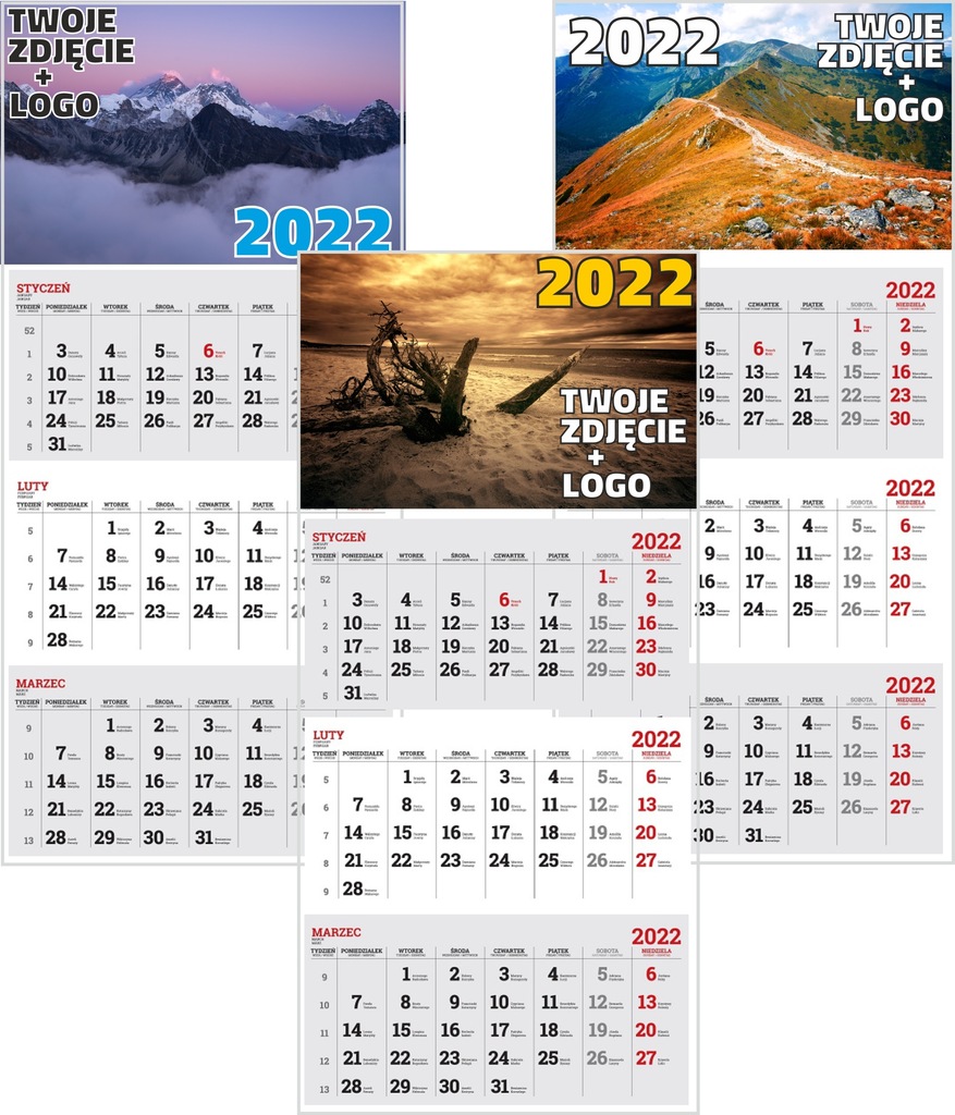 TANIE Kalendarze TRÓJDZIELNE + NADRUK Logo 50 szt. - 12642463453 ...