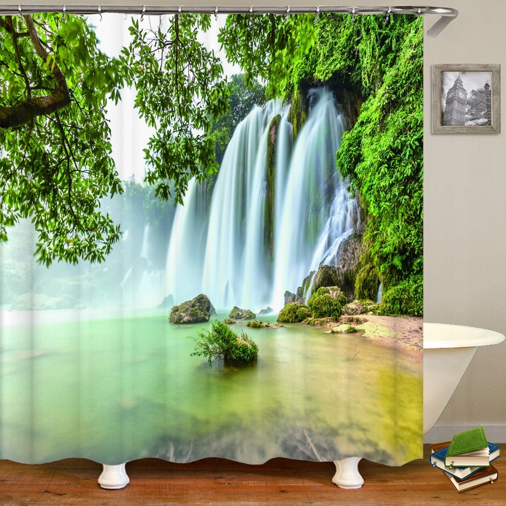 ZASLONA PRYSZNICOWA 3D wodospad las wodoodporna - 12543535907 ...