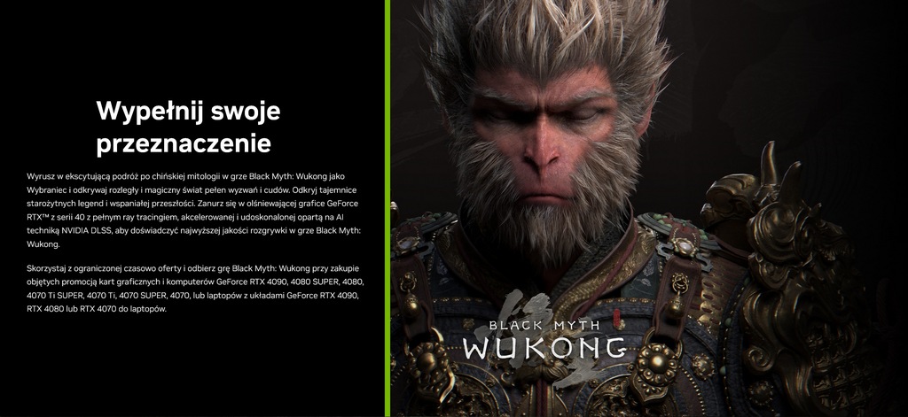 Black Myth: Wukong kod klucz tylko dla kart NVIDIA GEFORCE RTX 40XX ...
