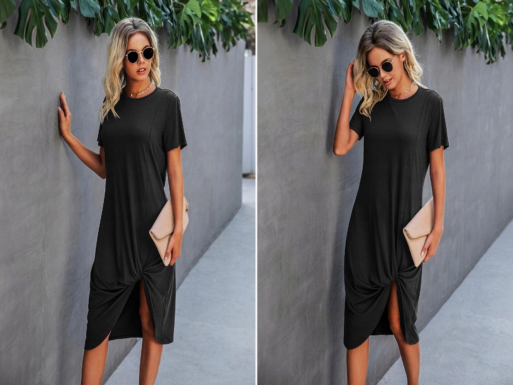 N012R16 SUKIENKA MIDI PROSTA SPLOT CZARNA SHEIN 40 - 14203900745 - oficjalne archiwum Allegro