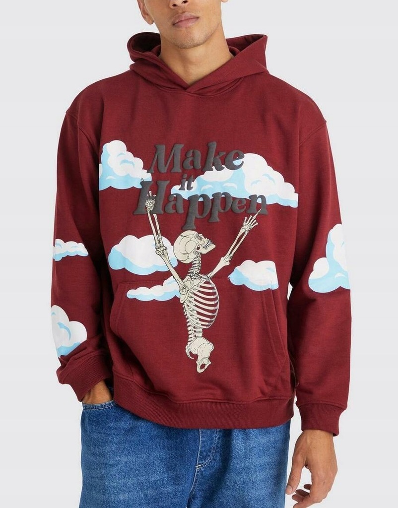 BORDOWA BLUZA Z KAPTUREM NADRUK SZKIELET TEKSTURA OVERSIZE BOOHOO M - 15324743412 - oficjalne ...