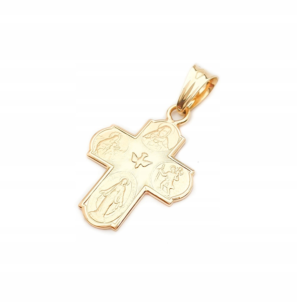 Złoty Krzyżyk 585 Szkaplerz Cudowny Medalik Duch Ś - 12956034647 ...