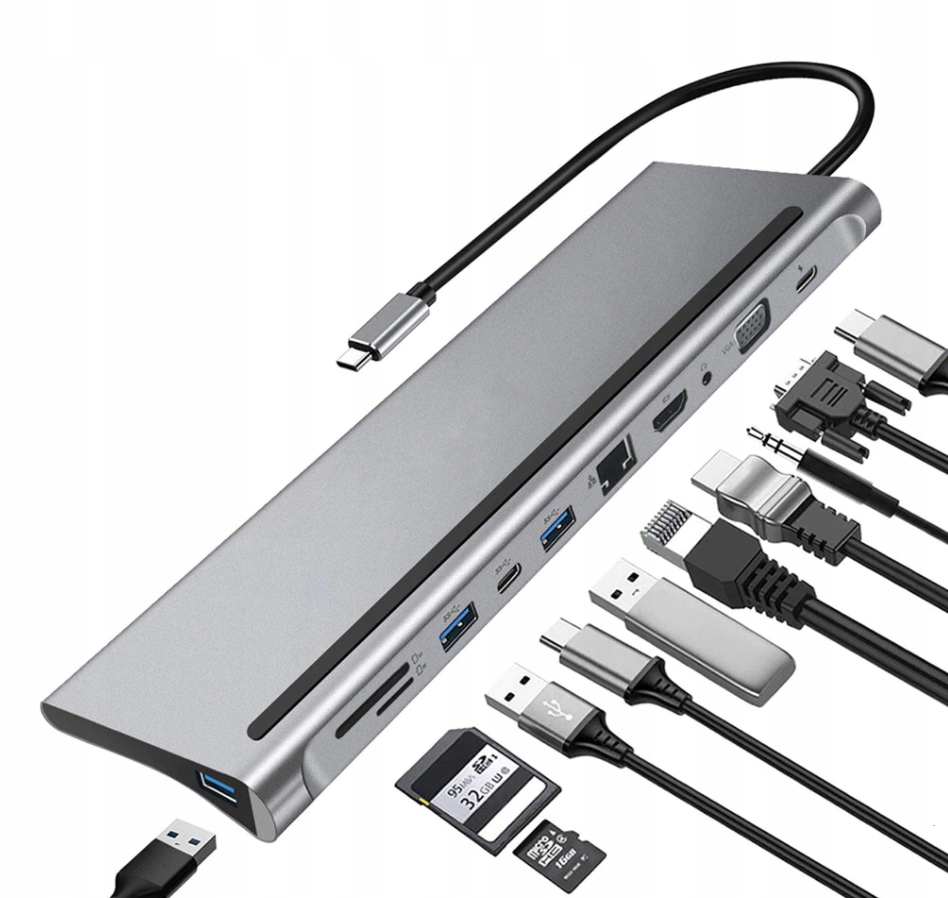 STACJA DOKUJĄCA HUB 11w1 USB-C VGA RJ45 HDMI 4K - 12775511322 - oficjalne archiwum Allegro