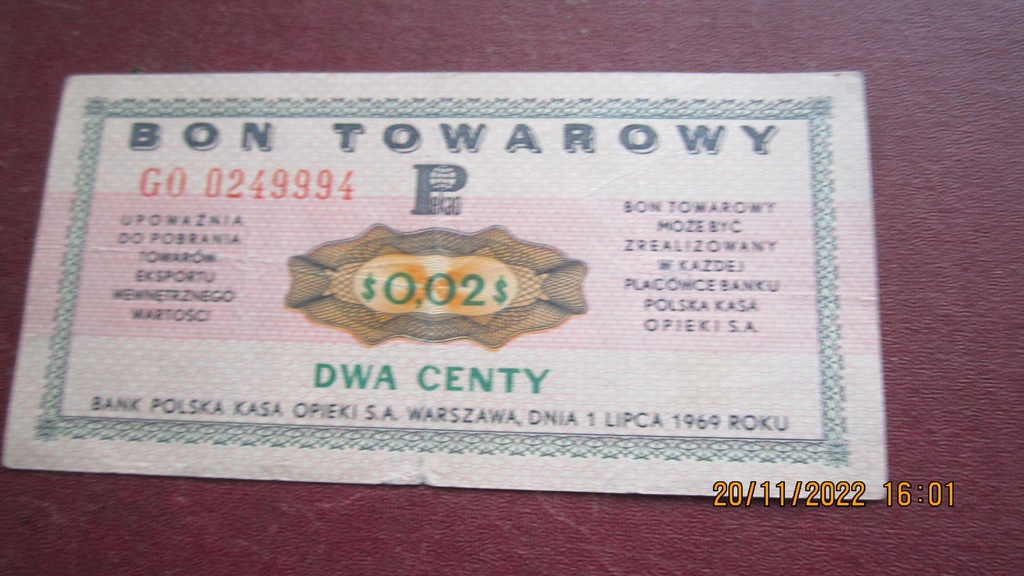 Bon towarowy PRL 2 centy PKO 1969 r.OKAZ - 13083142988 - oficjalne archiwum Allegro