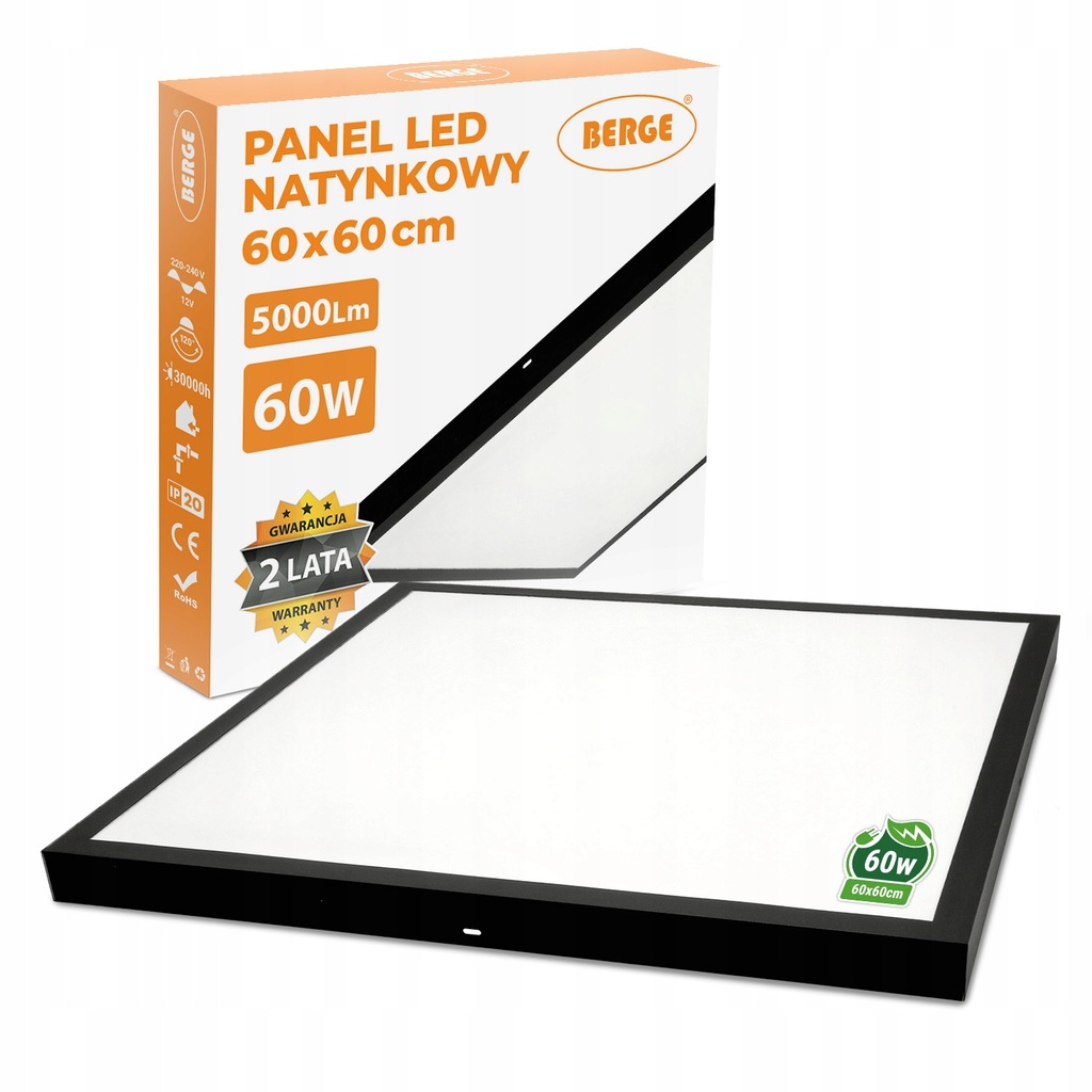 LAMPA LED PANEL NATYNKOWY CZARNY 60X60 60W CZARNA - 12619424848 ...