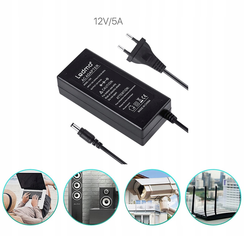 ZASILACZ 12V 5A TRANSFORMATOR 60W ADAPTER 110-240V - 12939480997 ...