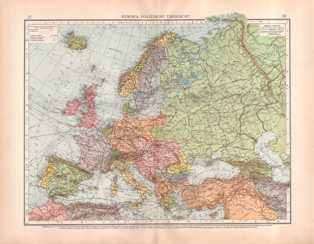 EUROPA DUŻA EFEKTOWNA CK MAPA 1911 r. ORYGINAŁ - 13583142551 ...
