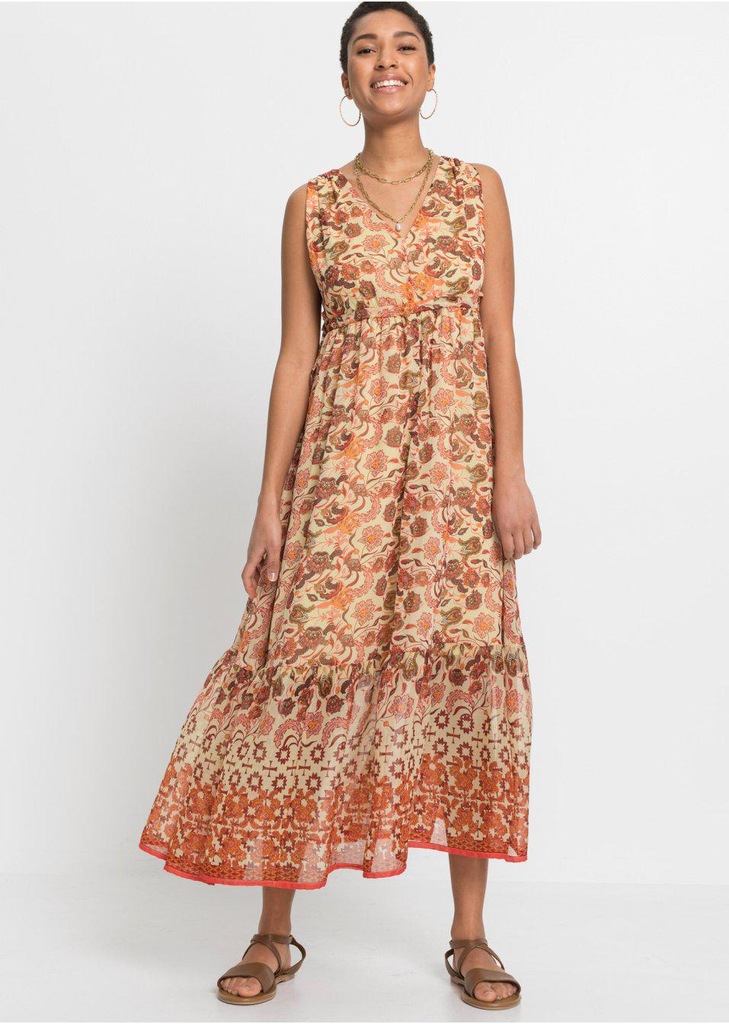 RAINBOW DŁUGA SUKIENKA Z WIĄZANIEM W KWIATY 46 3XL - 12571819464 - oficjalne archiwum Allegro