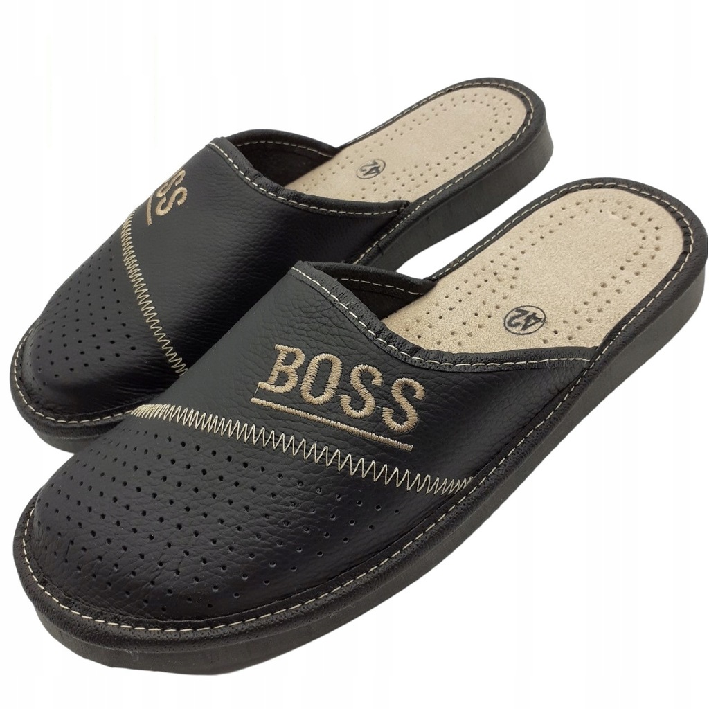 Kapcie Męskie Skórzane, Klapki Laczki BOSS 48 - 13741481879 - oficjalne ...