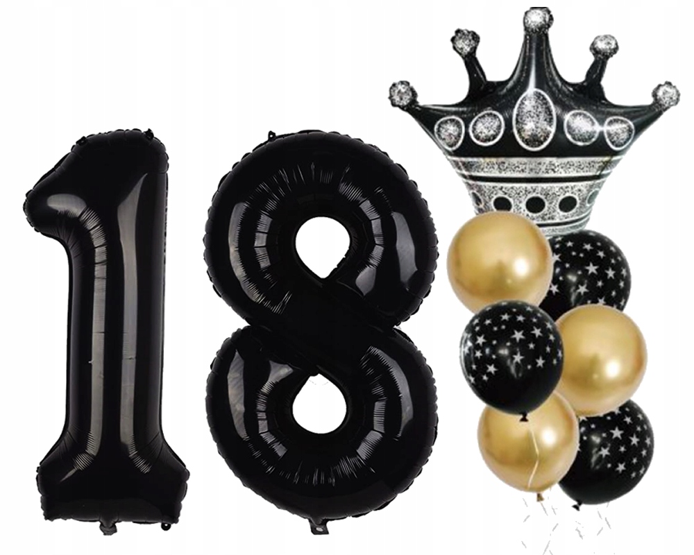 ZESTAW BALONÓW NA 18 URODZINY OSIEMNASTKA KORONA - 12593906470 - oficjalne archiwum Allegro
