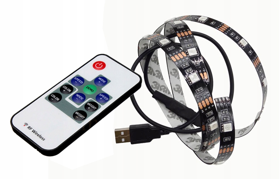 ZESTAW LED RGB 5V USB PODŚWIETLENIE TV + PILOT 1mb - 7528992345 ...