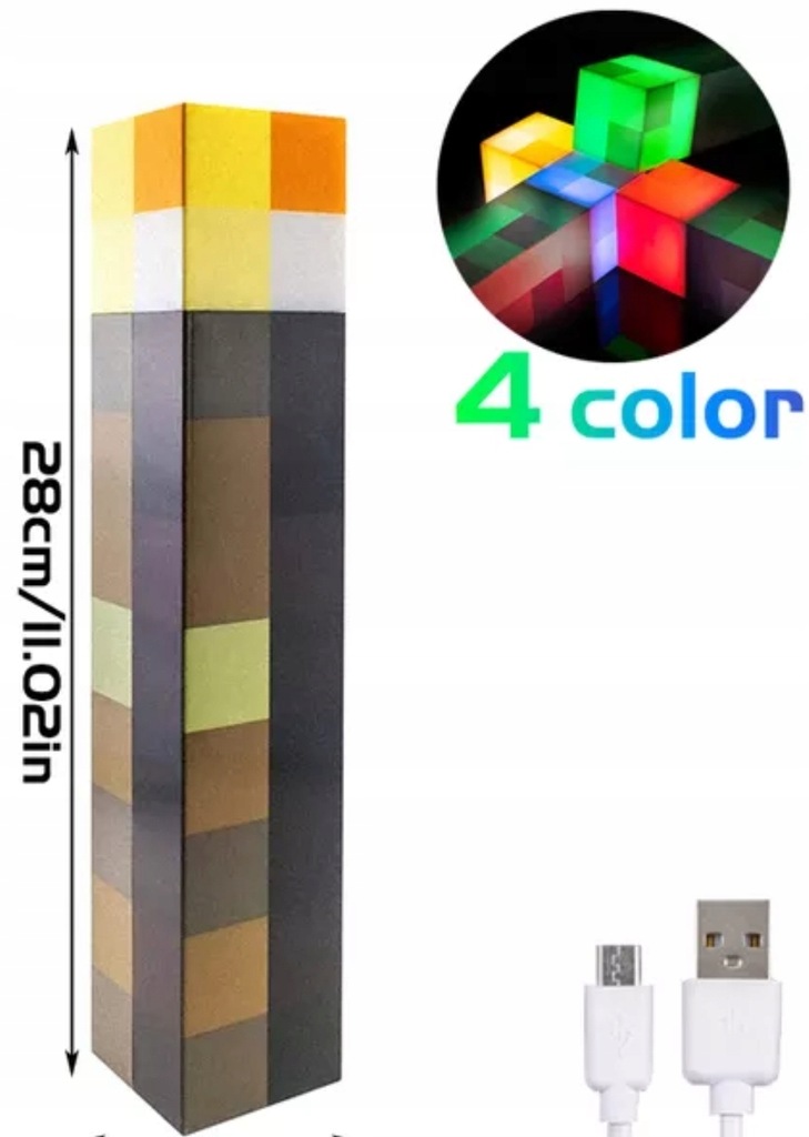 Minecraft lampa lampka dla dzieci pochodnia 3w1 - 8552564544 ...