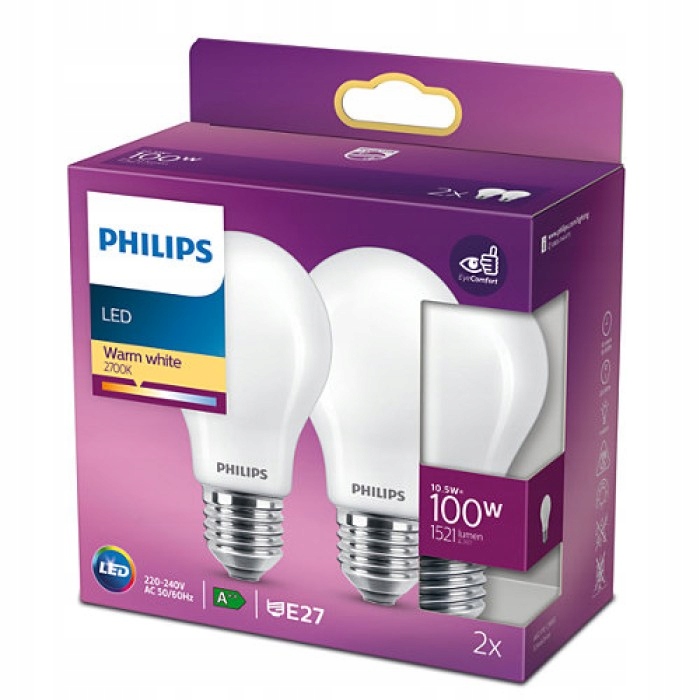 K8299 PHILIPS Zestaw LED E27 10,5W 1szt. - 12648183969 - oficjalne ...